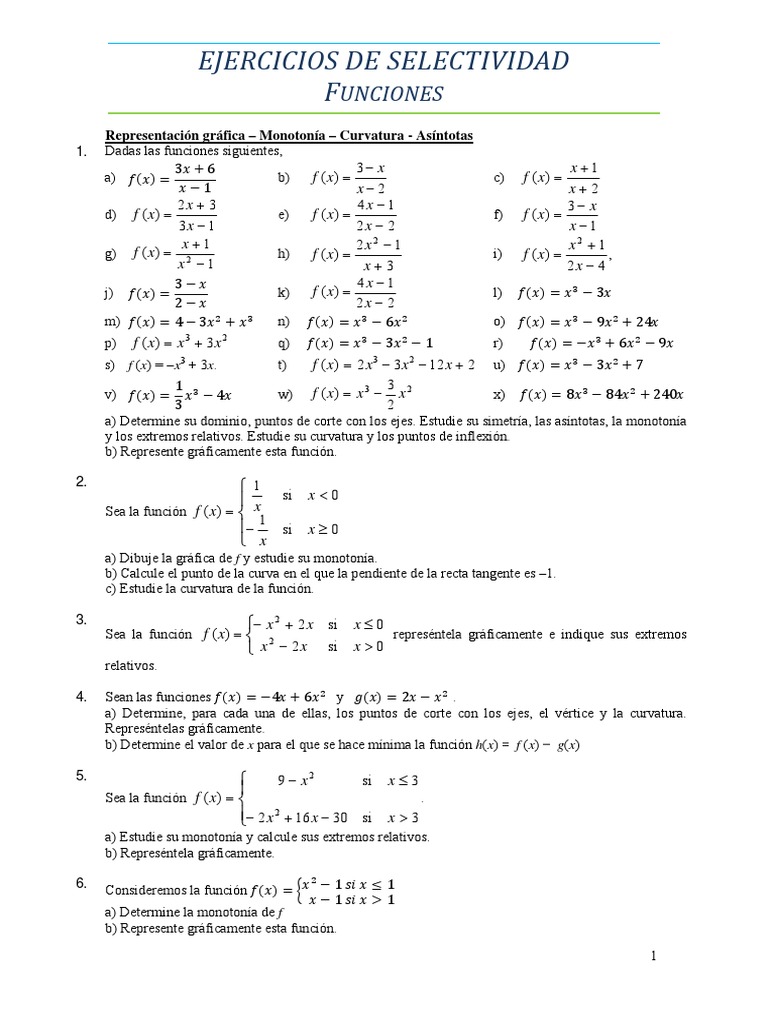 04 Ejercicios de Selectividad Funciones - 2ºBACH - Curso 2009-2010 - Tipo | PDF | Derivado ...