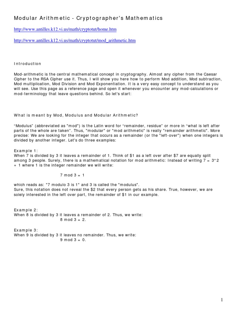 Modular Arithmetic And Cryptography Pdf Cipher Public Key Cryptography