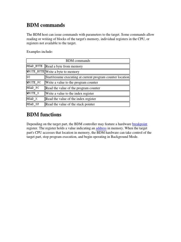 BDM Command Overview and Functions | PDF | Finance & Money Management ...