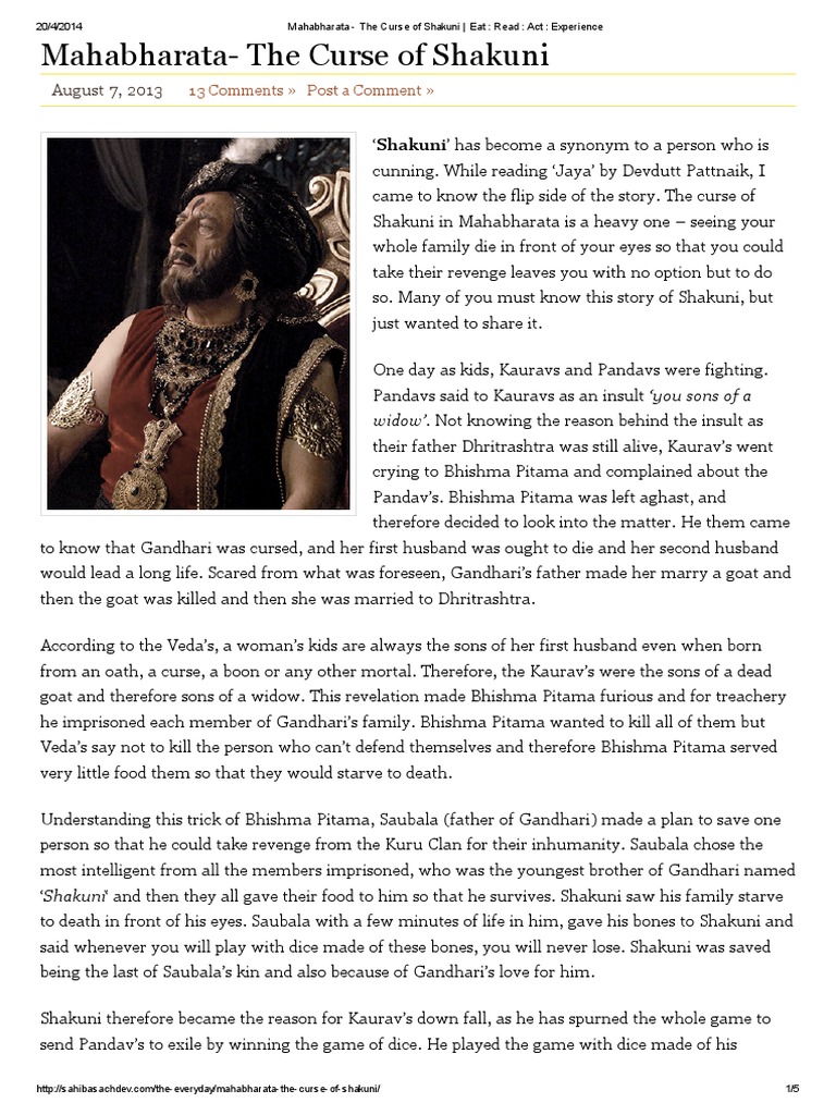 Mahabharata - The Curse of Shakuni - Eat - Read - Act - Experience ...