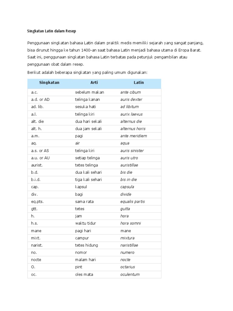 Singkatan Latin Dalam Resep | PDF