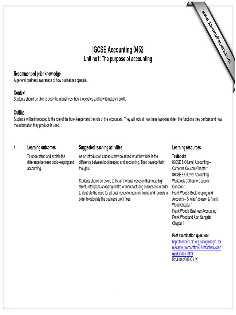 IGCSE Accounting 0452 | PDF | Accounting | Pedagogy