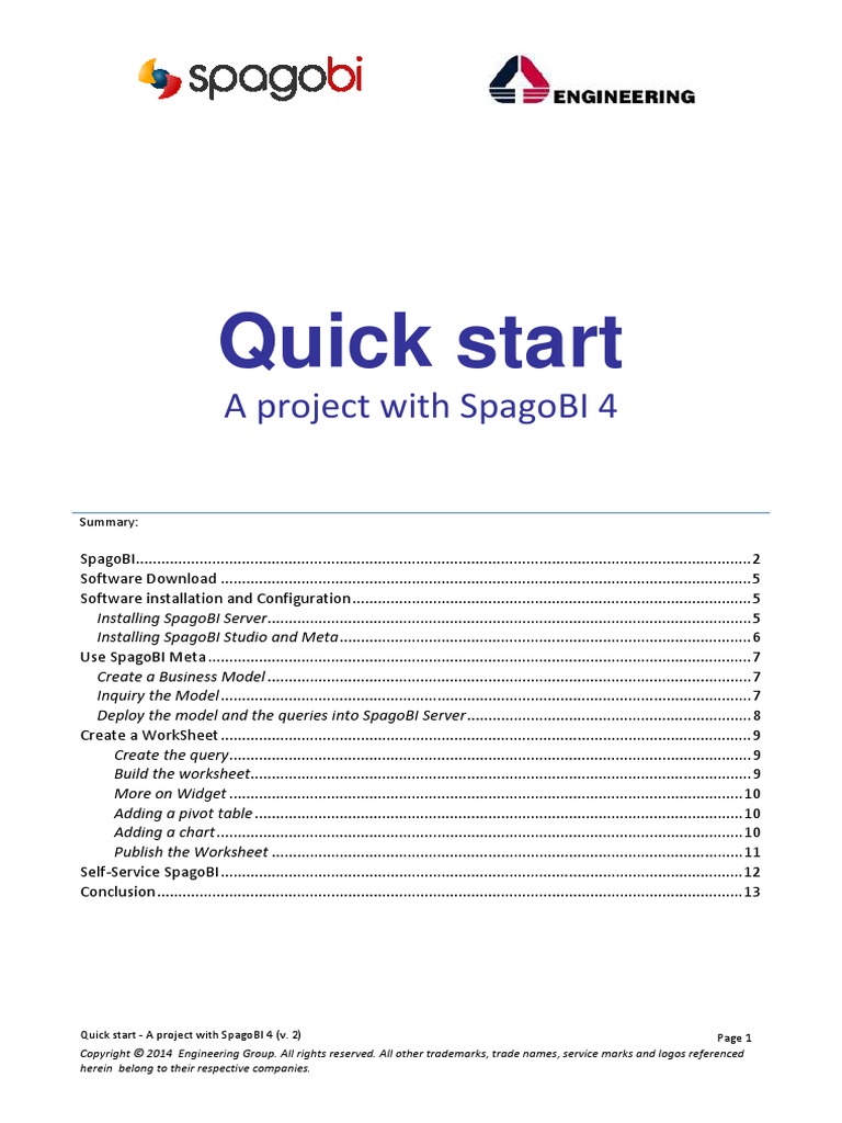 SpagoBI 4.x Quick Installation Guide (English) | PDF