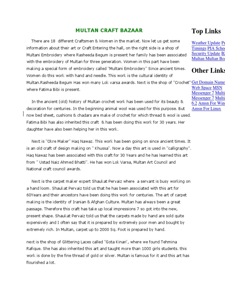 Multan Craft Bazaar Hussain Agahi | PDF | Arts (General) | Clothing