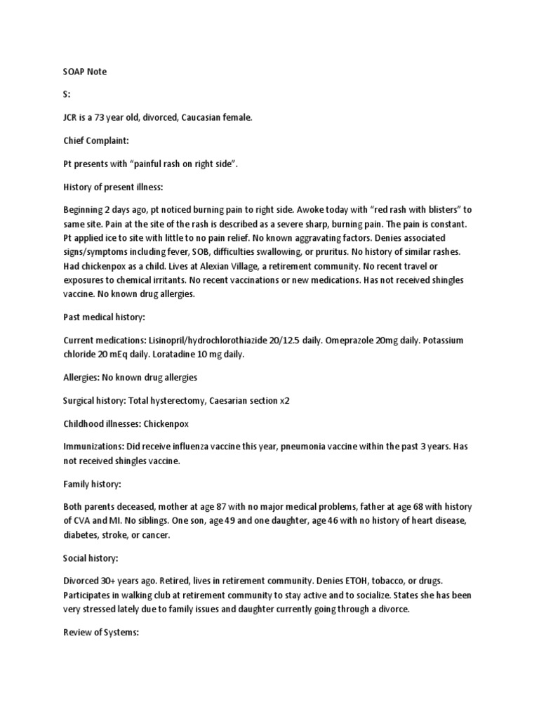 Soap Note | PDF | Herpes Simplex | Rtt