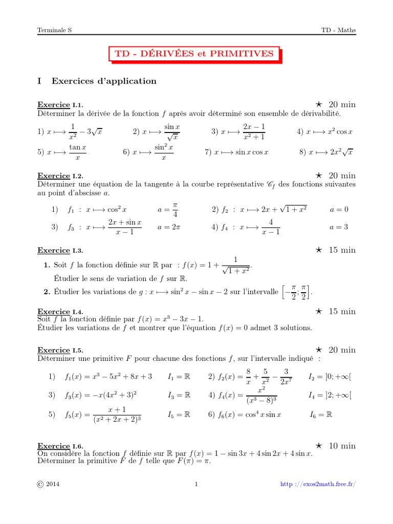 TD Dérivation Et Primitives | PDF | Cercle | Courbe