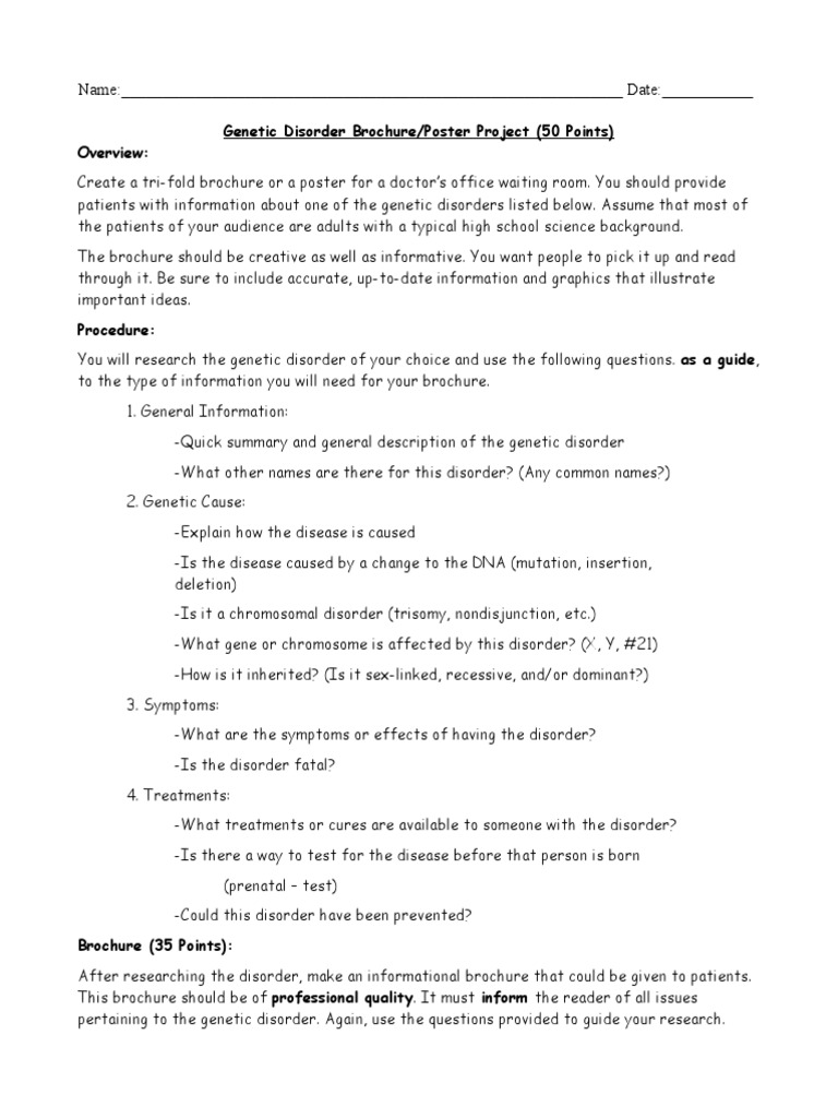 Genetic Disease Brochure Project | PDF | Genetic Disorder | Genetics