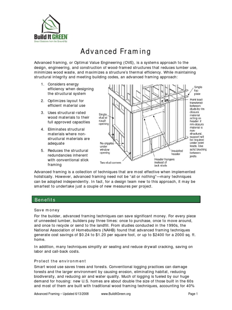 Advanced Framing: B e N e F I T S | PDF | Framing (Construction ...
