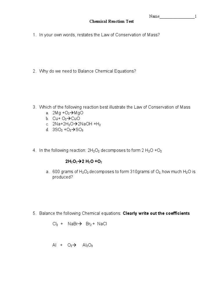 Chemical Reaction Test Final | PDF | Mole (Unit) | Carbon Dioxide