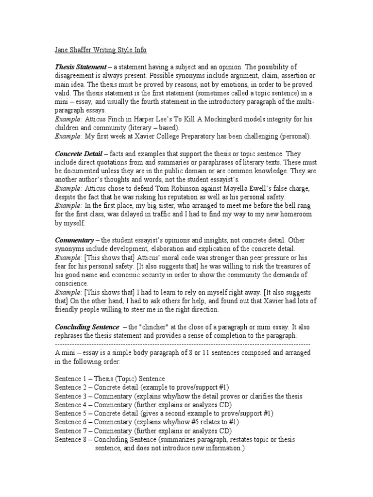 Jane Shaffer Writing Style Info | PDF | Essays | Thesis