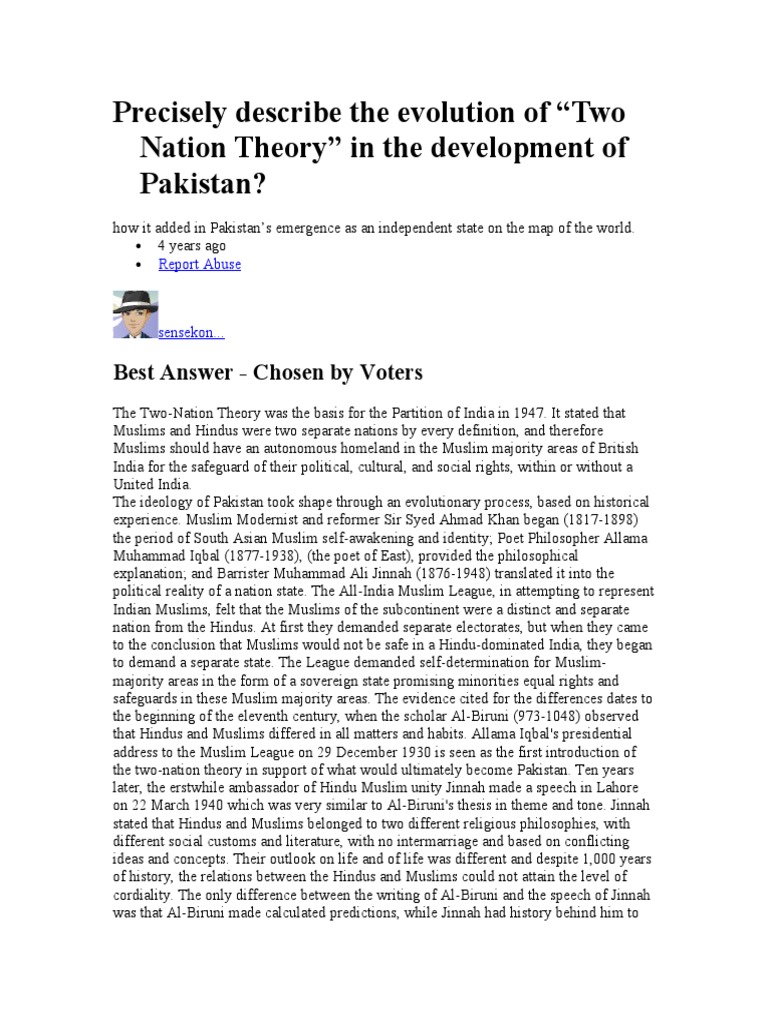 Precisely Describe The Evolution of Two Nation Theory | PDF | Cultural ...