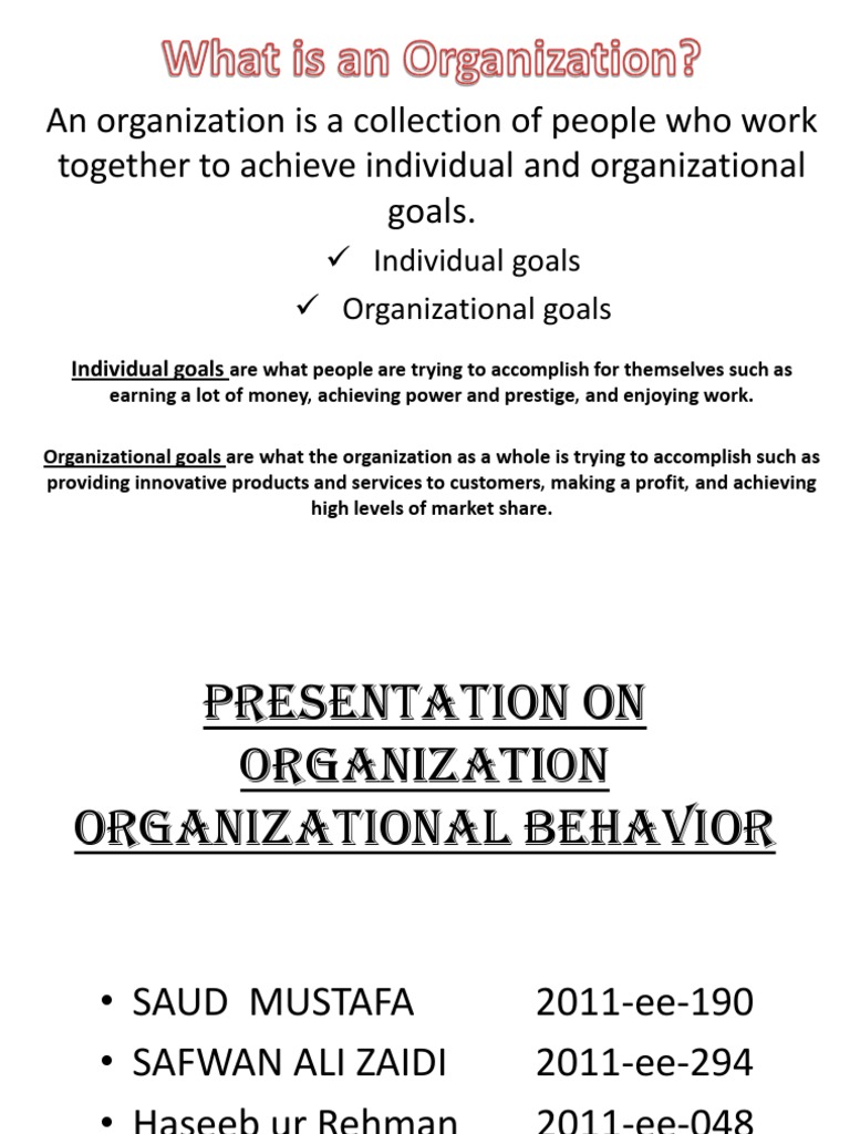 An Organization Is A Collection of People Who Work Together To Achieve ...