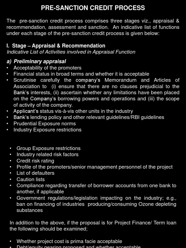 Pre-Sanction Credit Process Overview | PDF | Credit (Finance) | Real ...