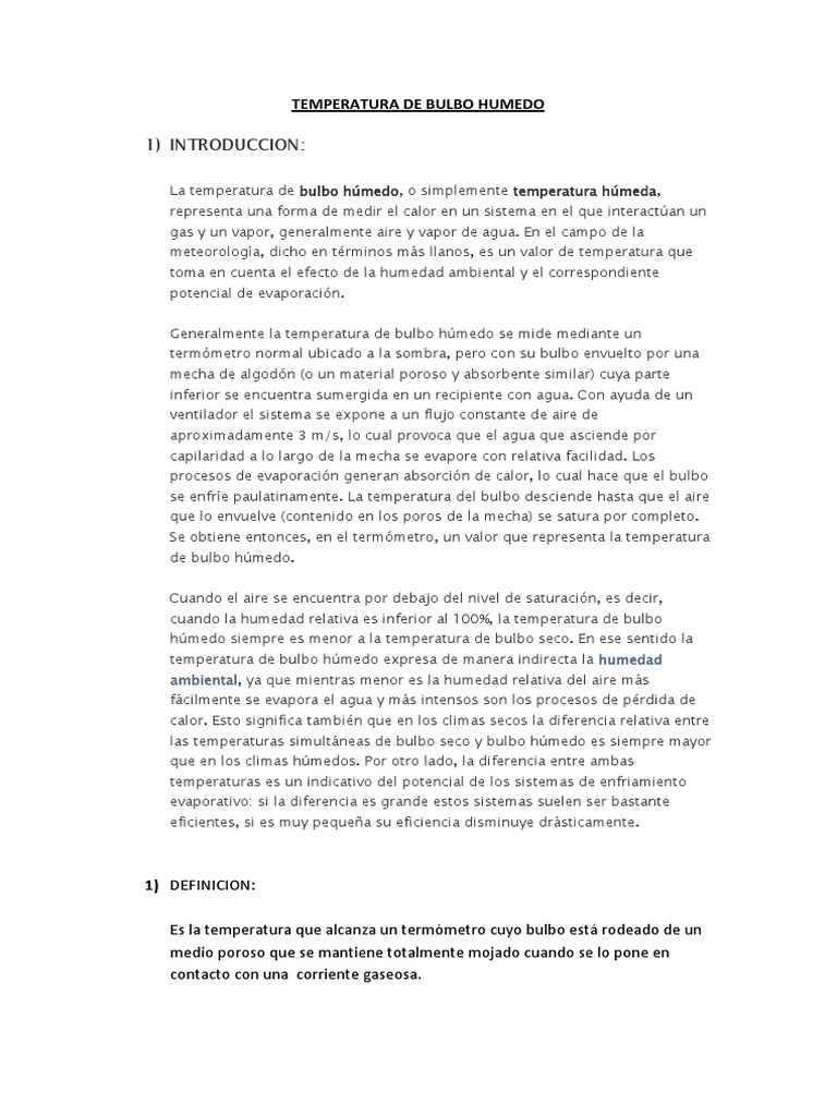 Temperatura de Bulbo Húmedo y Humedad | PDF | Cantidad | Naturaleza