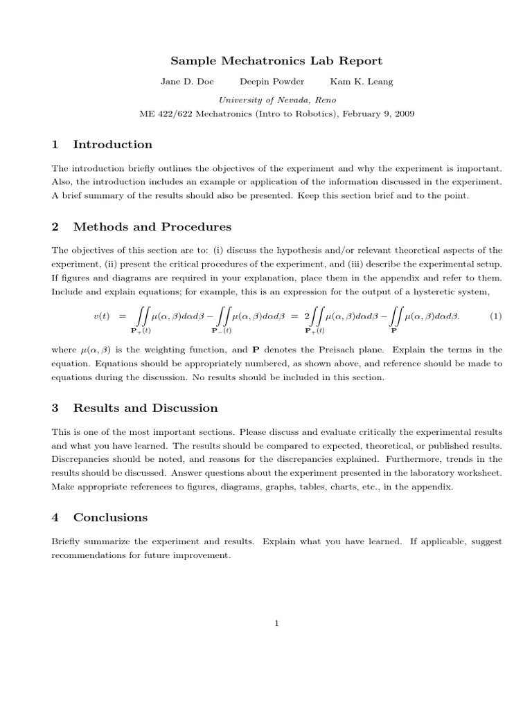 ME 422/622 Sample Mechatronics Lab Report | PDF | Experiment ...
