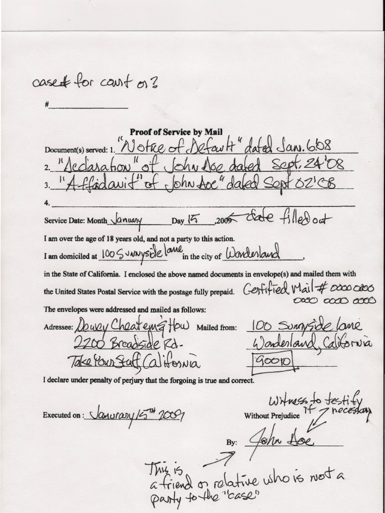 Proof of Service Example | PDF