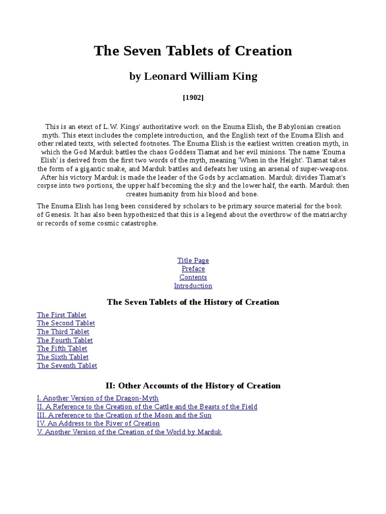 Enuma Elish - The Epic of Creation | PDF | Genesis Creation Narrative ...