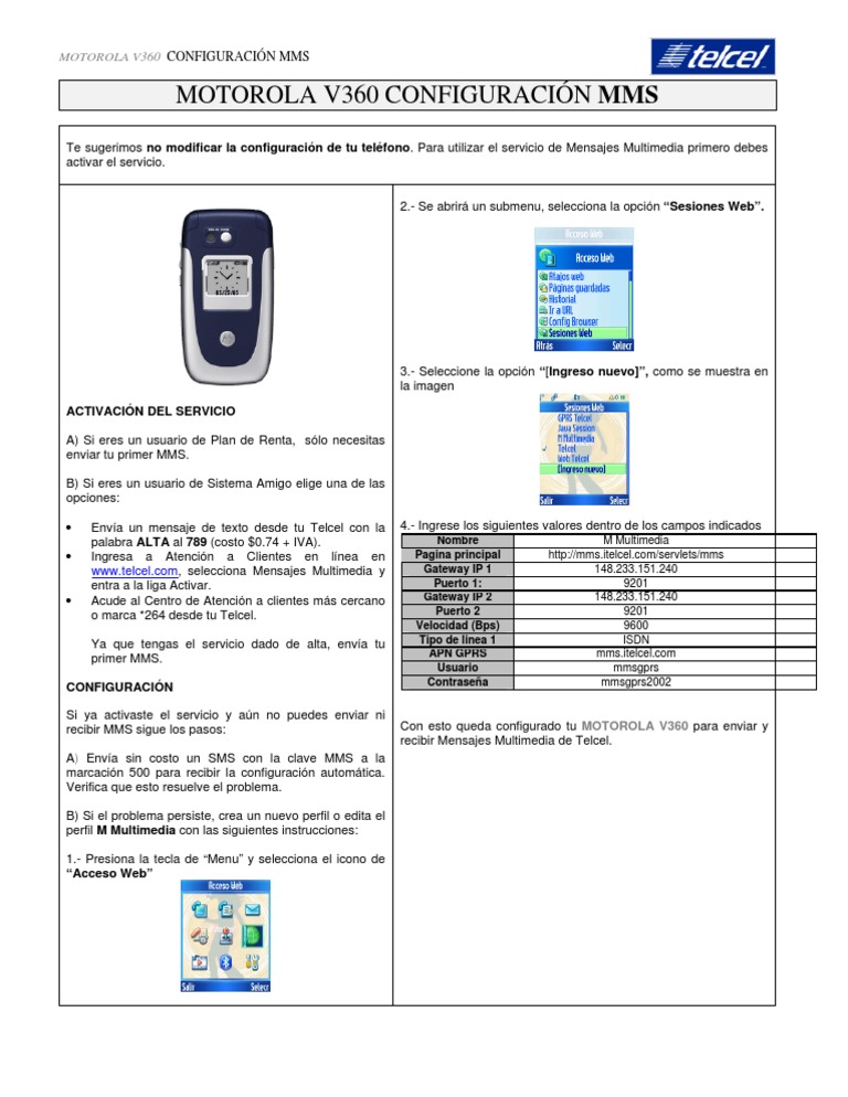 Configura MMS en Motorola V360 | PDF | Servicio de Mensajes Multimedia ...