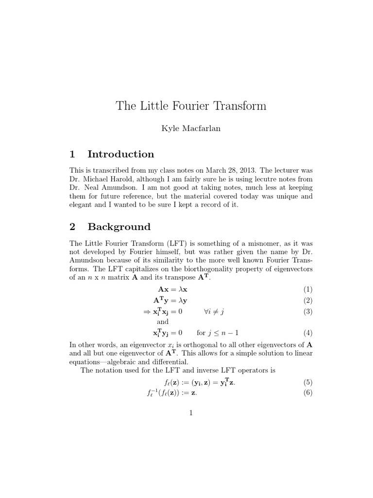 Little Fourier Transform | PDF | Complex Number | Eigenvalues And Eigenvectors