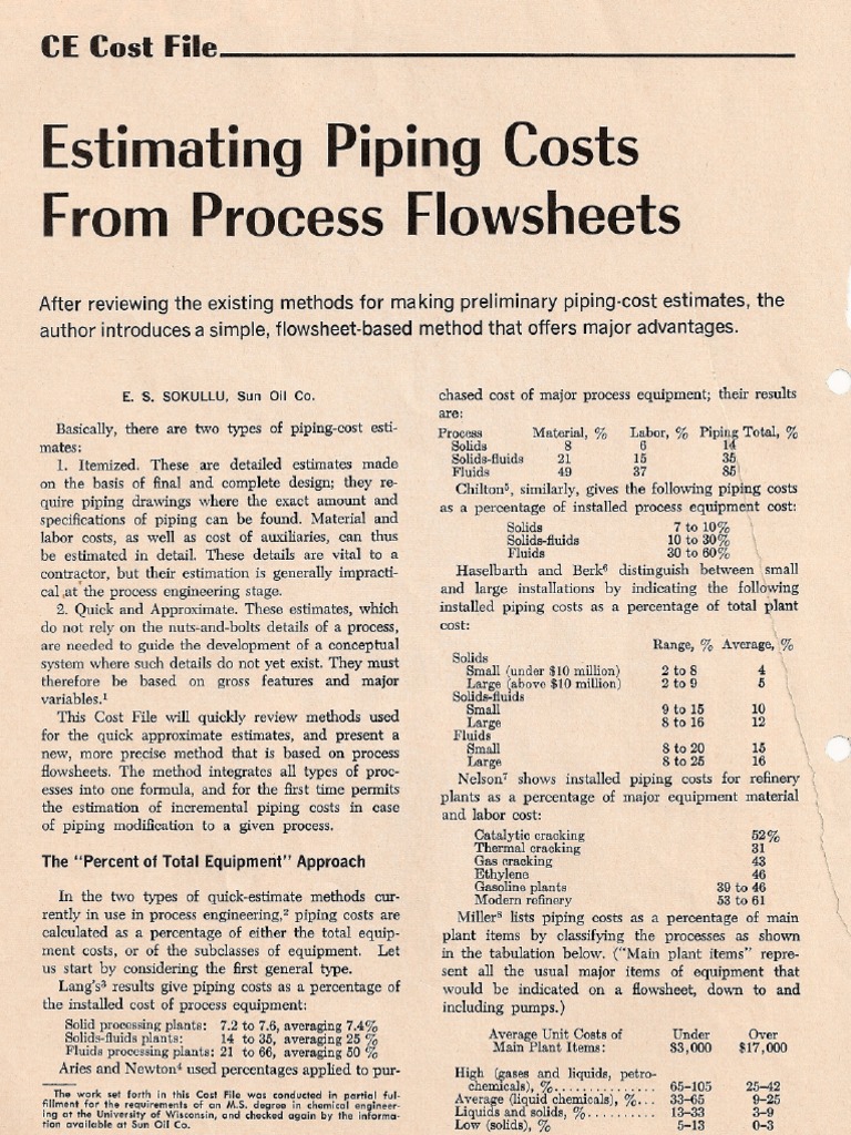 Estimating Piping Costs From Process Flow Sheets | PDF | Correlation ...