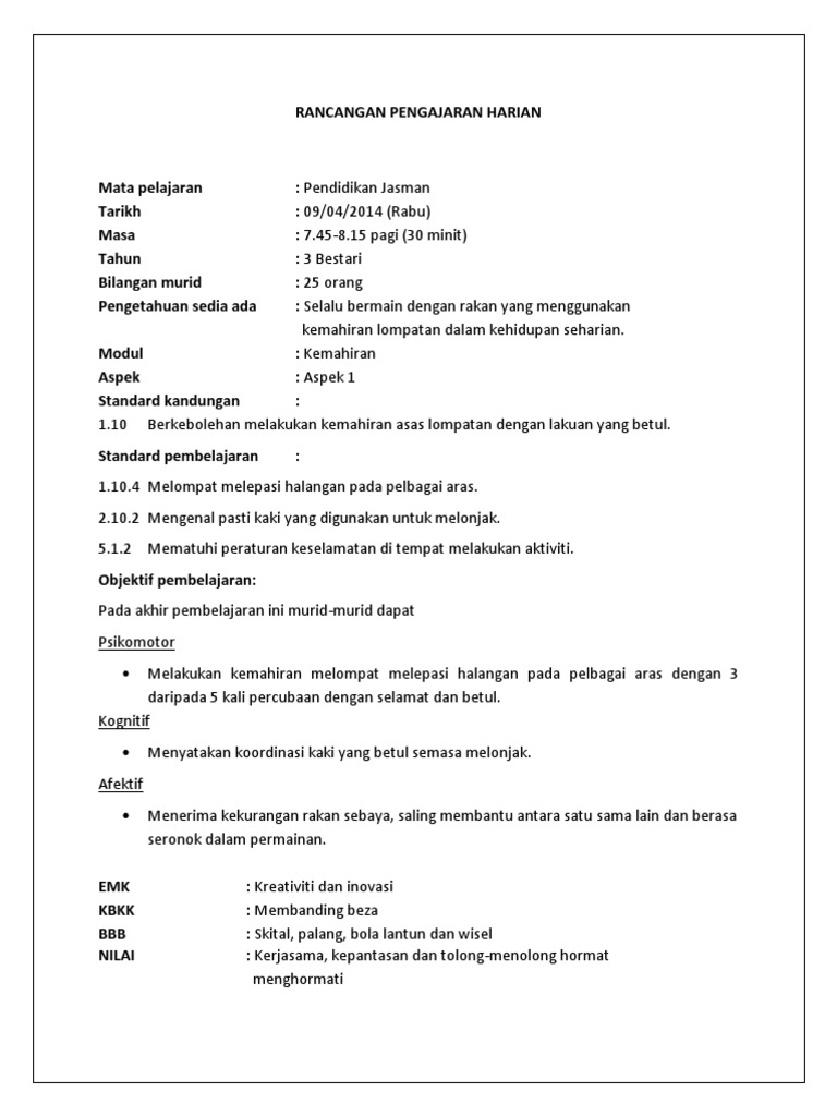 RPH PJ Tahun 3 | PDF