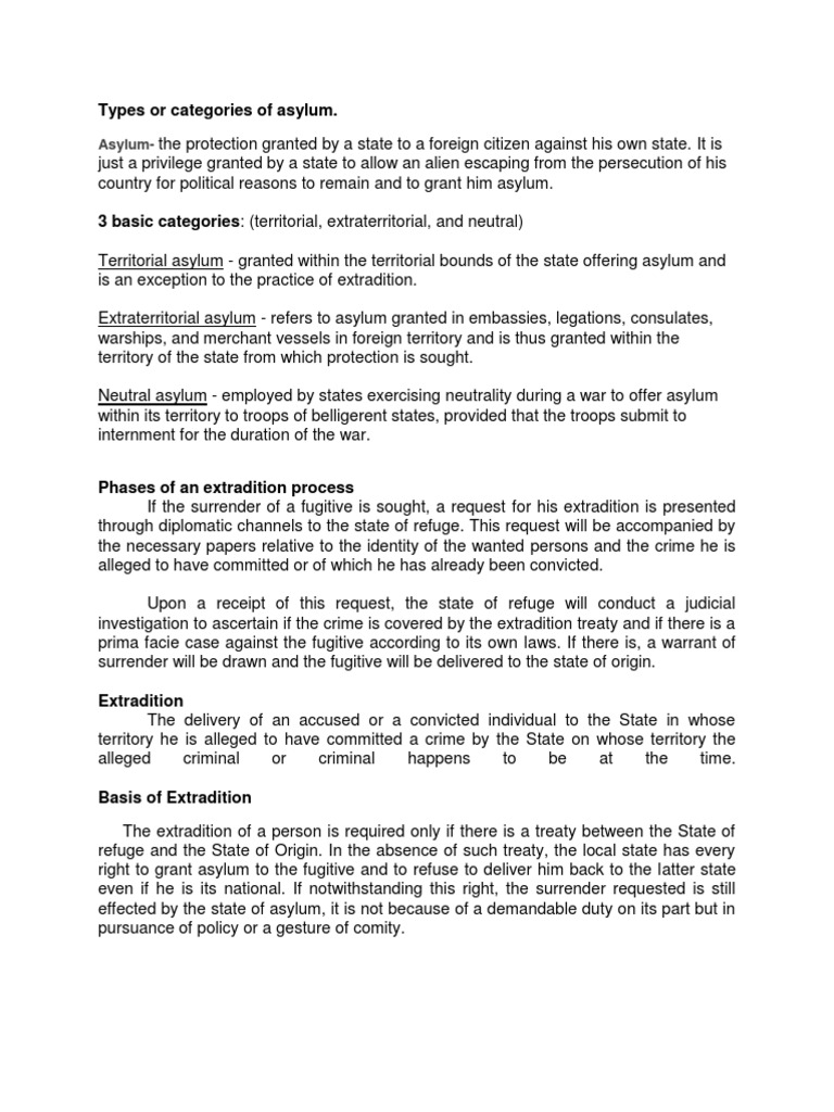 Types or Categories of Asylum | PDF | Ratification | Treaty
