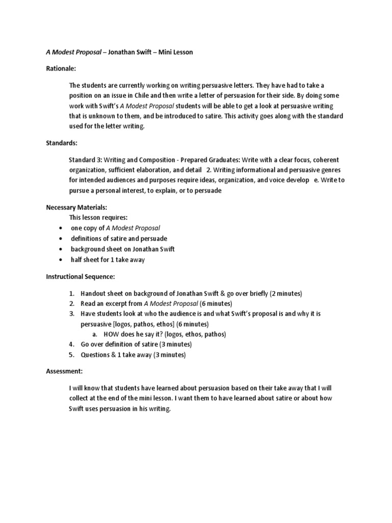 Jonathon Swift Mini Lesson and Handout | PDF | Jonathan Swift | Persuasion