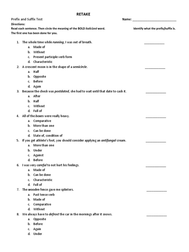 Prefix and Suffix Retake | PDF