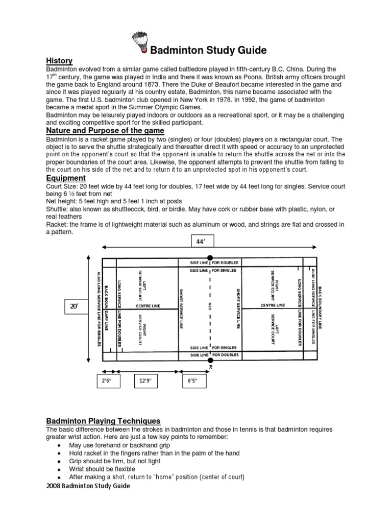 Badminton Study Guide: History | PDF | Games Of Physical Skill ...