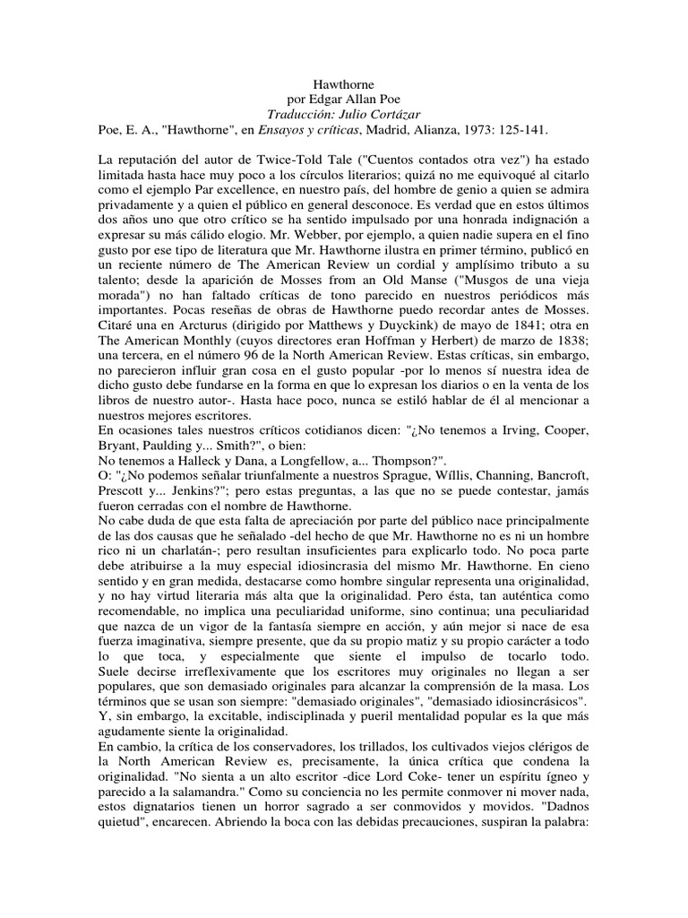Hawthorne, Por E A Poe | PDF | Edgar Allan Poe | Verdad
