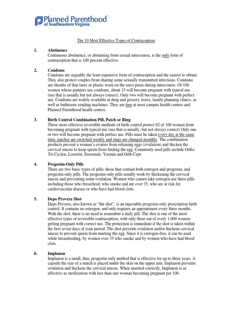 10 Forms of Contraception | PDF | Birth Control | Combined Oral ...