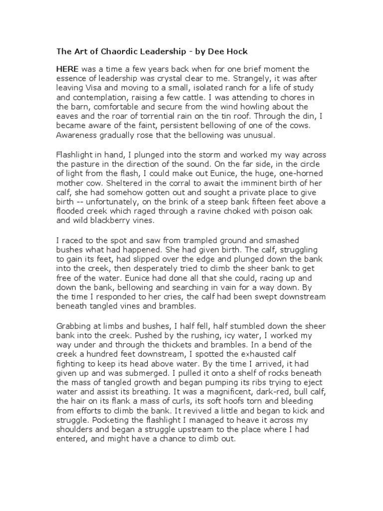 The Art of Chaordic Leadership Hock | PDF | Leadership | Hierarchy