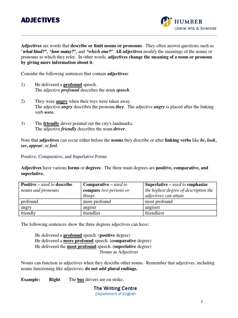 Adjectives PDF | Download Free PDF | Adjective | Noun
