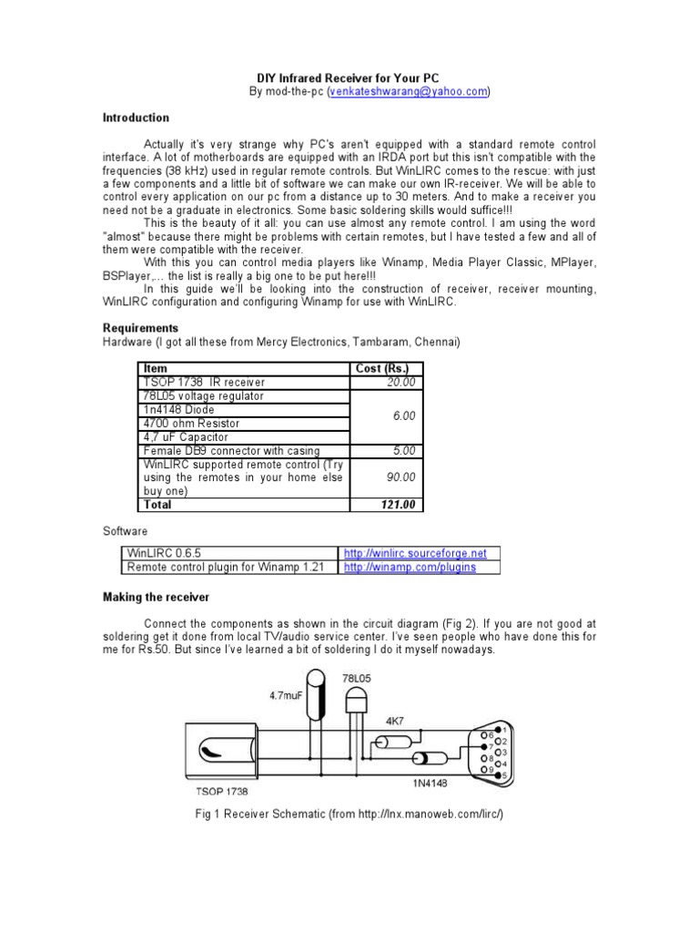 DIY IR Receiver Setup for PC | PDF | Personal Computers | Remote Control