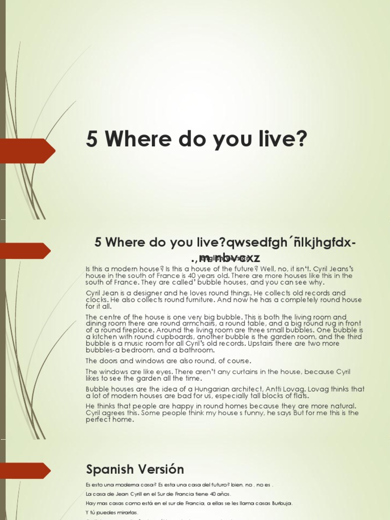 5 Where Do You Live | PDF