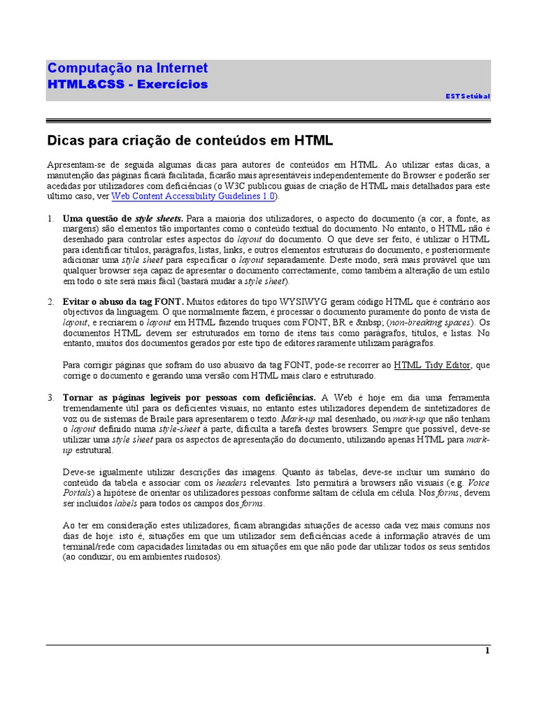 Dicas e Exercícios de HTML e CSS | PDF | Computadores