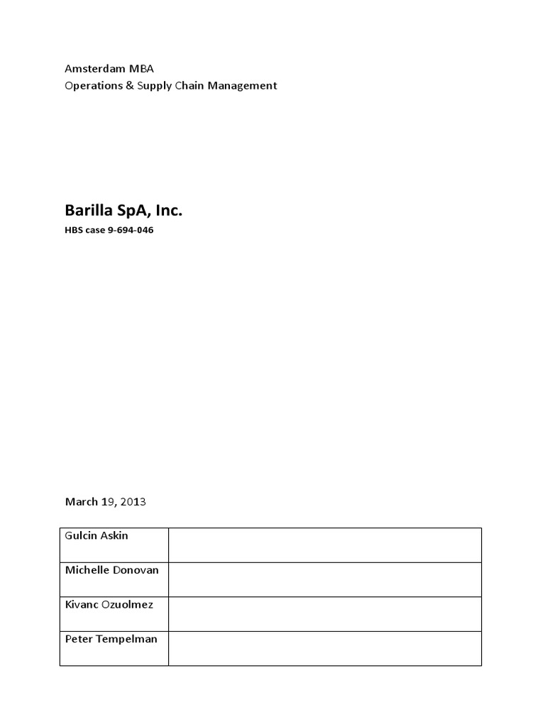 Barilla | PDF | Inventory | Sales