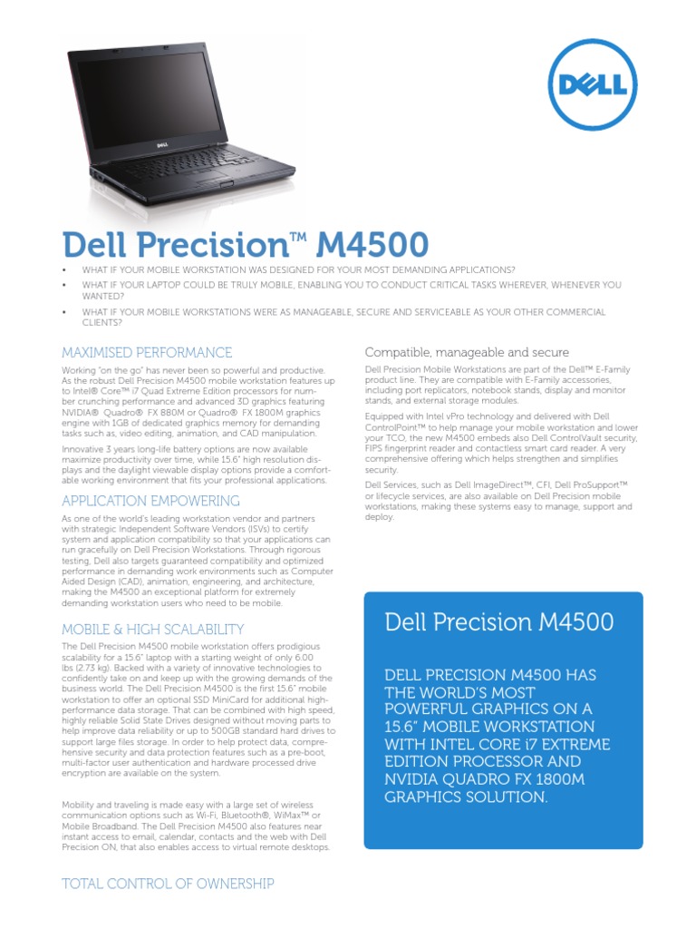 Dell Precision m4500 Spec Sheet | Download Free PDF | Workstation ...