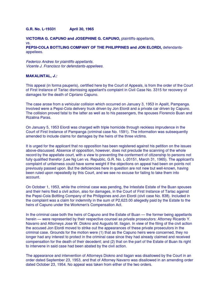 Capuno Vs Pepsi Cola | PDF