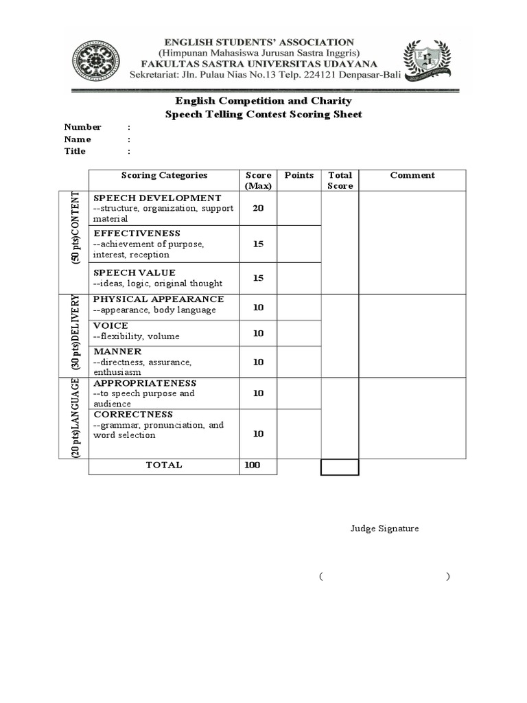Speech Contest Scoring Guide | PDF