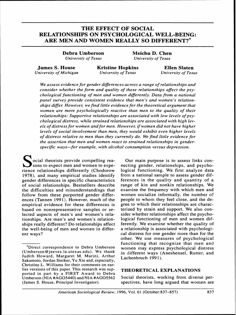 Debra Umberson, The Effect of Social Relationships On Mentak Health ...