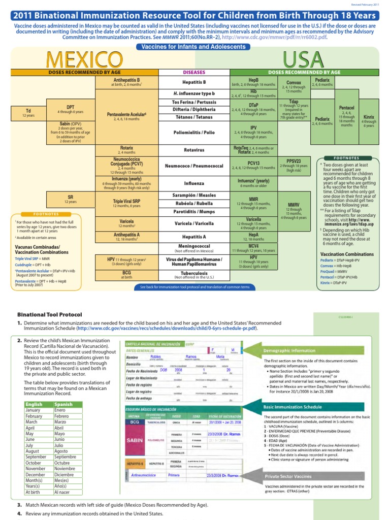 Binational Schedule Immunization USA MEXICO | Prevention | Rtt