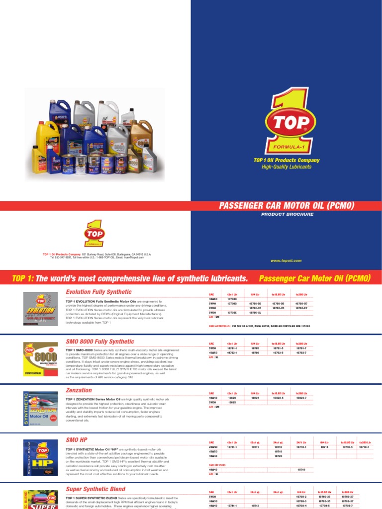 tOP 1 Oil Products Company High-Quality Lubricants | PDF | Motor Oil | Oils