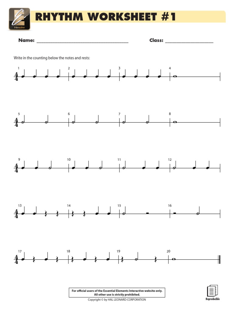 Rhythm Worksheet #1: Name: - Class | PDF
