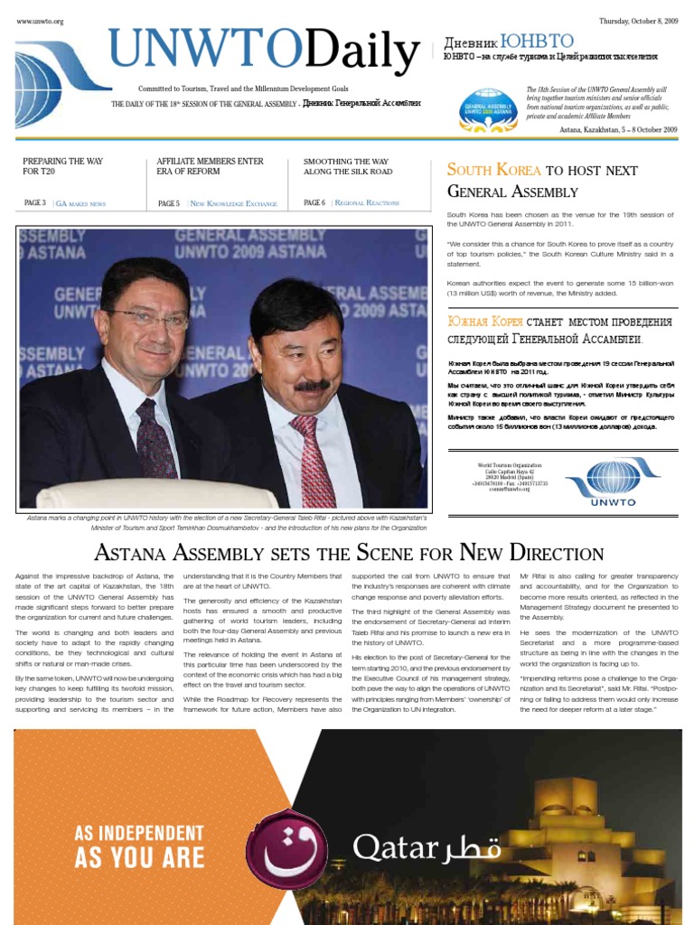 UNWTO General Assembly 2009 Highlights | PDF | Tourism | Innovation