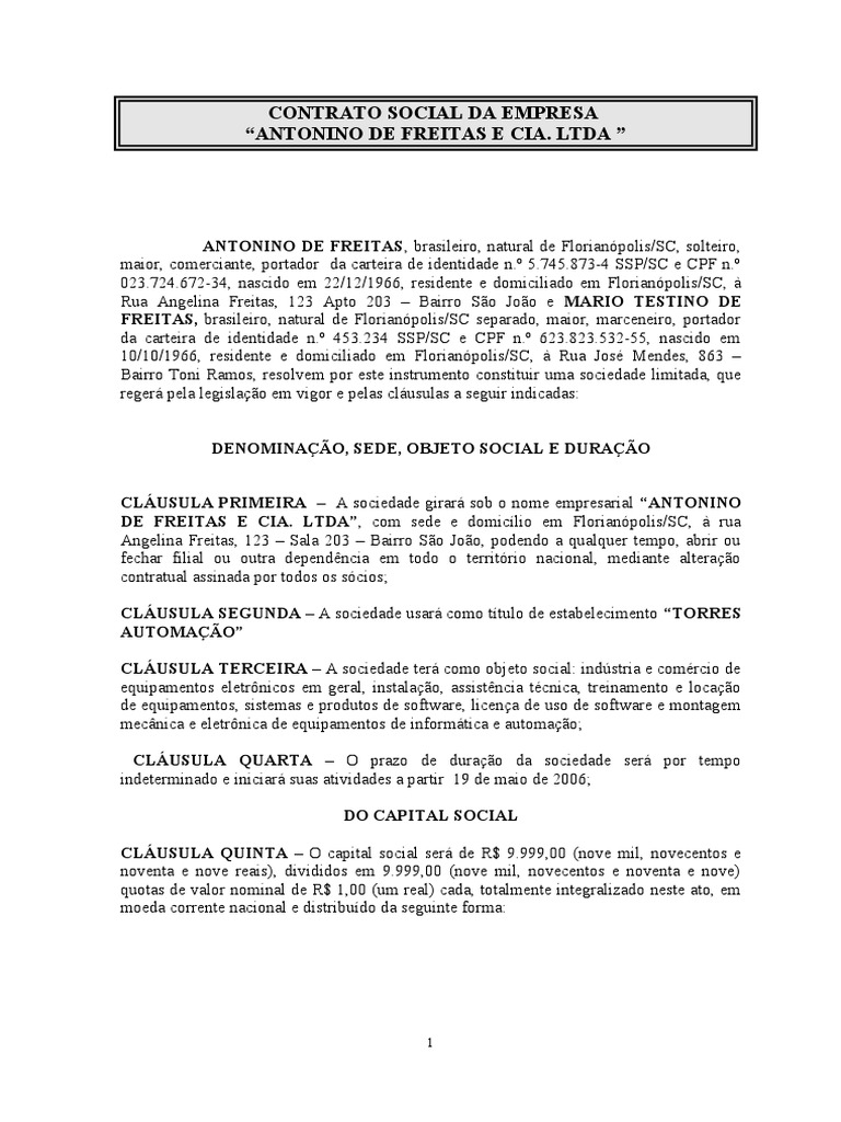 Modelo Contrato Social - Preenchido | Conceitos Jurídicos ...