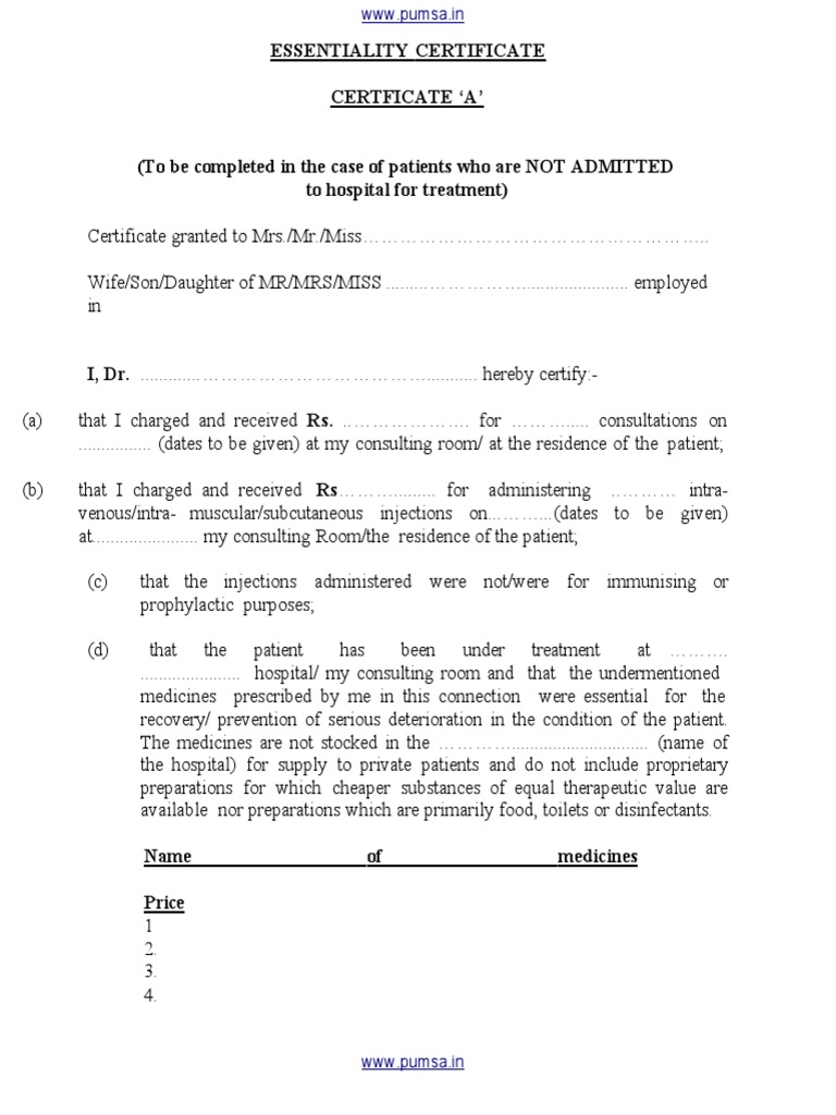 Essentiality Certificate for Patients | PDF | Patient | Life Sciences