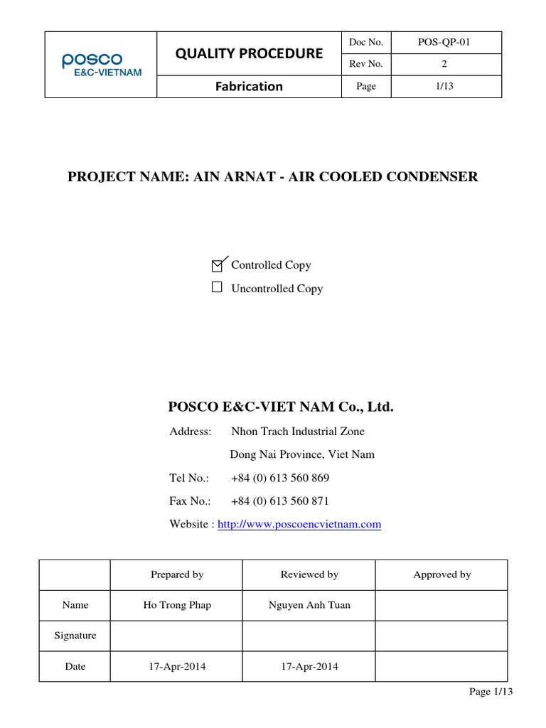 Quality Procedure for Steel Fabrication | PDF | Metal Fabrication | Welding