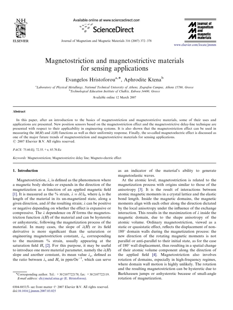 Magnetostriction and Magnetostrictive Materials For Sensing ...