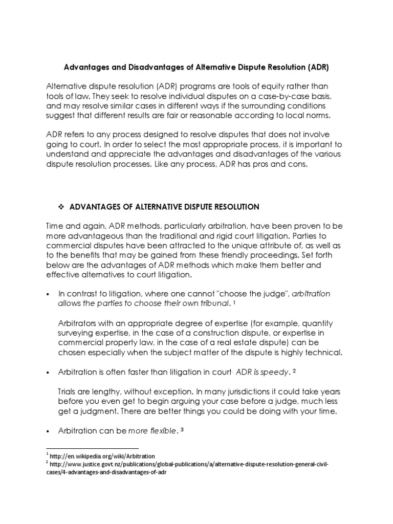 Advantages and Disadvantages of ADR | Download Free PDF | Alternative Dispute Resolution | Mediation